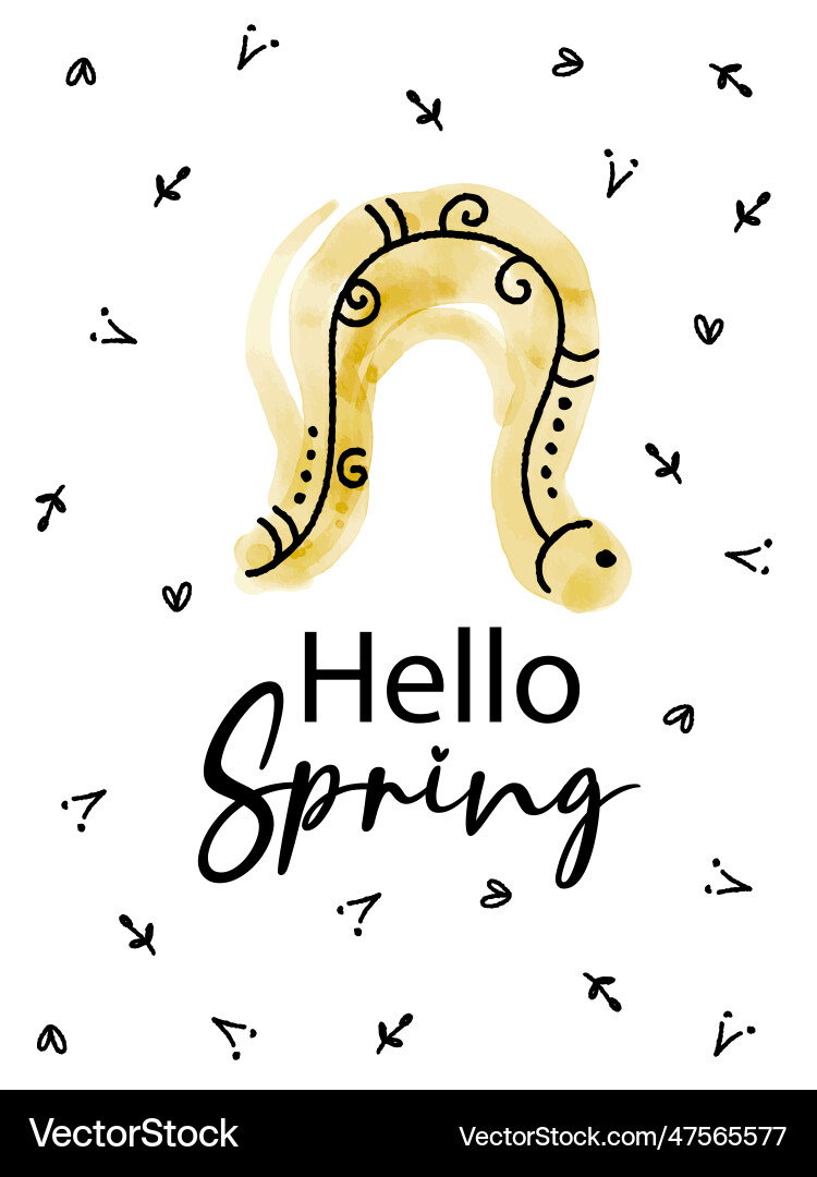 Golden watercolor worm doodle card background Vector Image