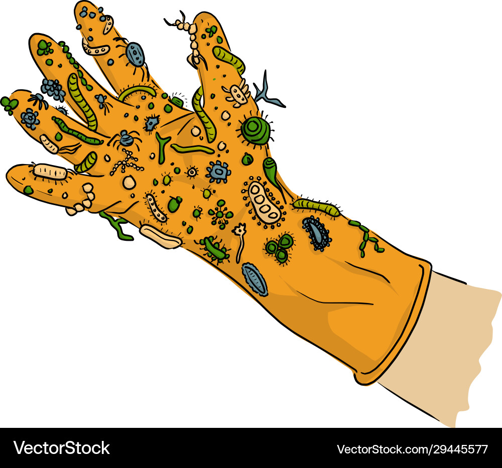 Hand with yellow glove varous kinds germs Vector Image