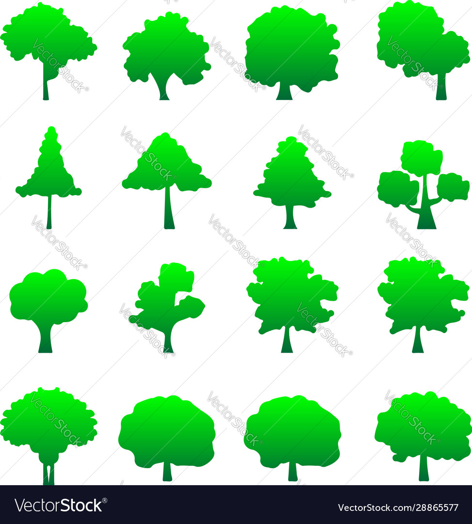 Set collection green trees icon Royalty Free Vector Image