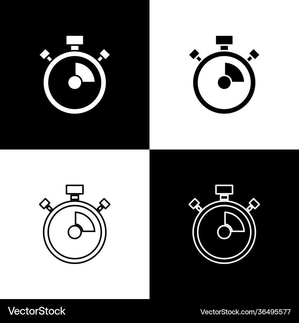 Set stopwatch icon isolated on black and white Vector Image