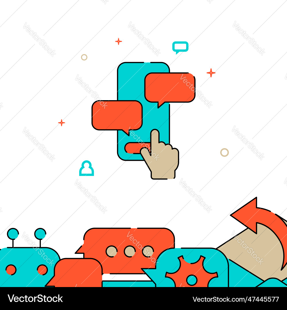 Smartphone chat and hand tap filled line icon Vector Image