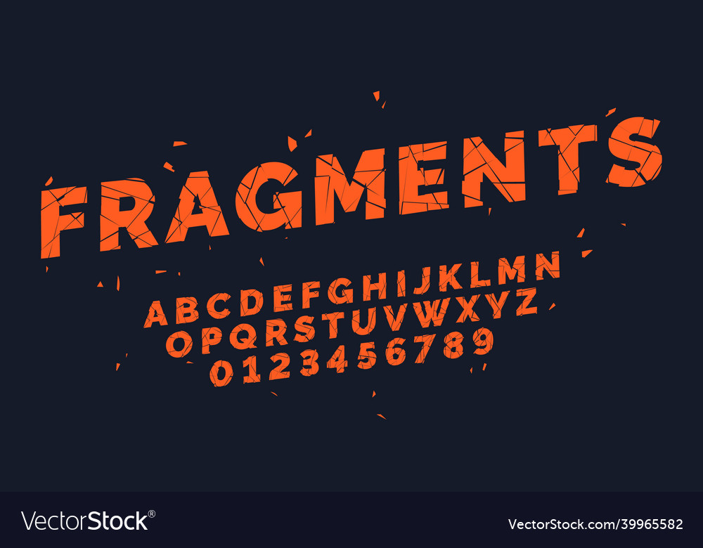Fragments font broken oblique alphabet capital Vector Image