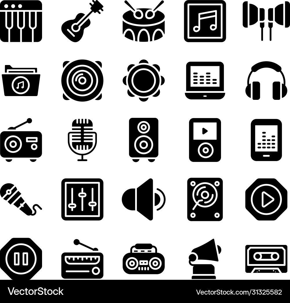 Music and audio glyph icons pack Royalty Free Vector Image