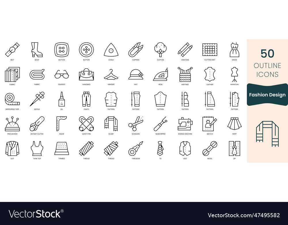 Set of fashion design icons thin linear style Vector Image