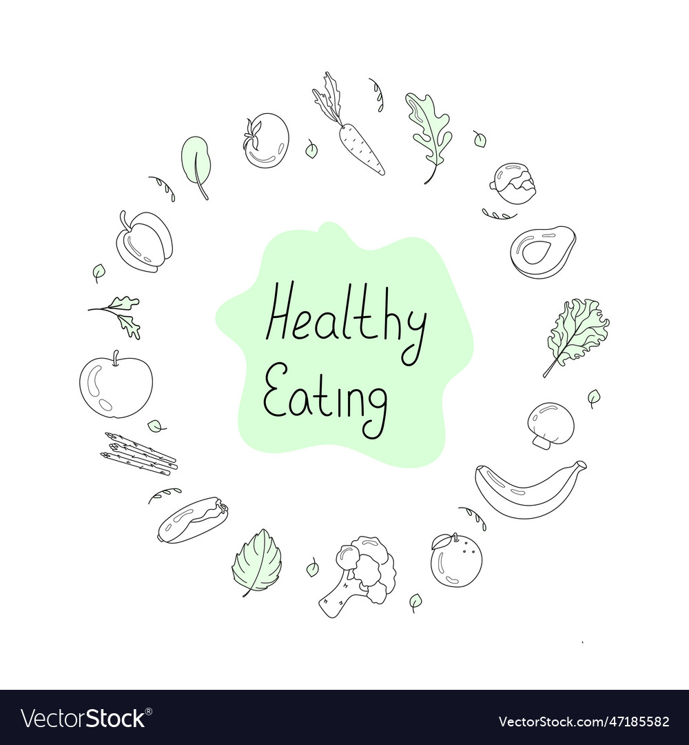 Set of healthy food in doodle style Royalty Free Vector