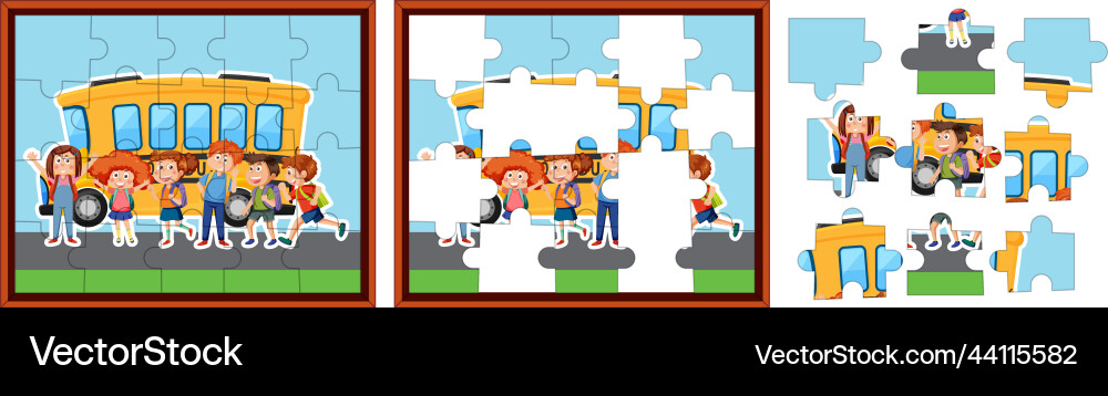 Student with school bus photo puzzle game template