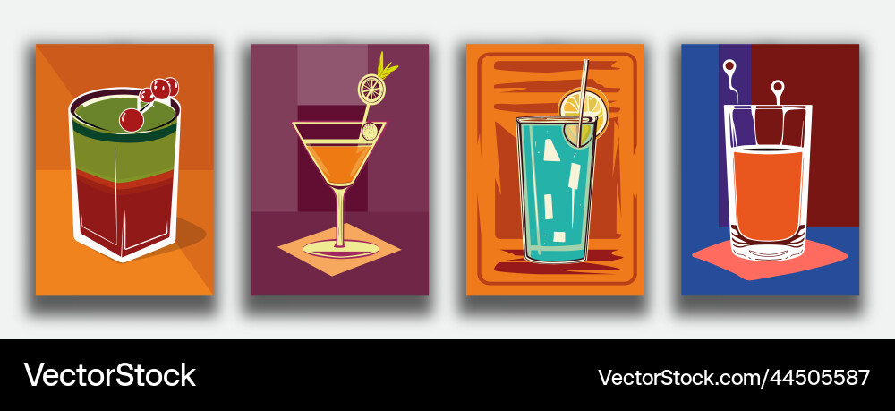 Cocktails collection classic and tropical Vector Image