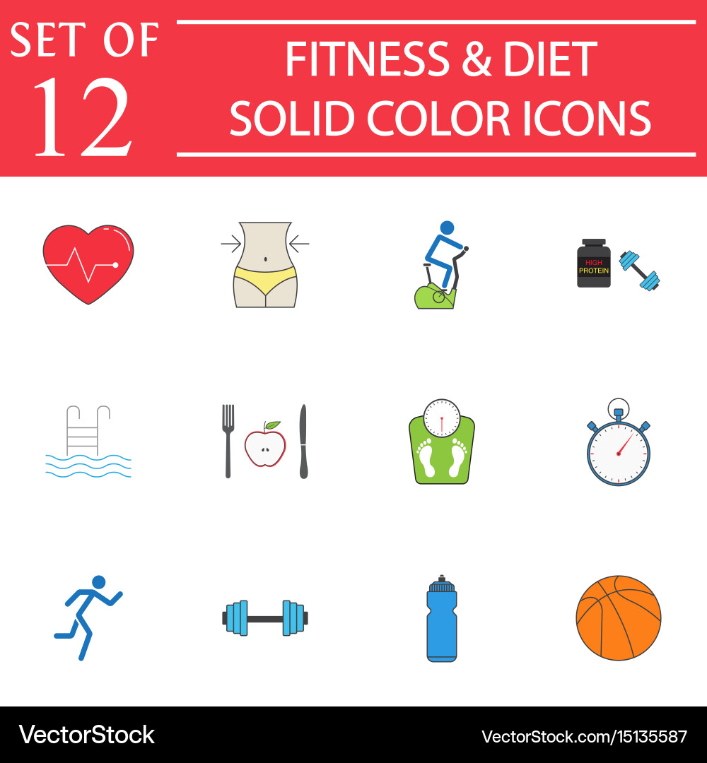 Fitness and diet solid icon set healthy life Vector Image