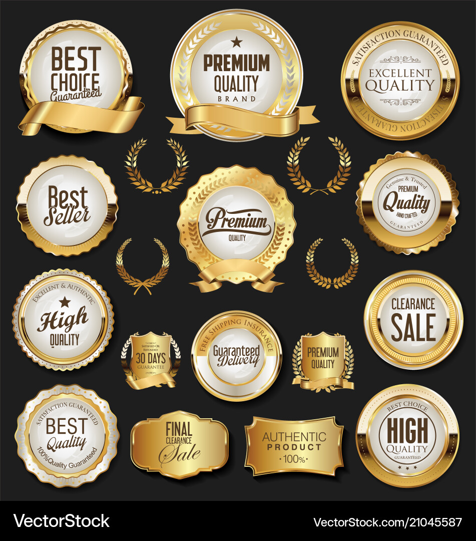 Golden retro labels badges frames and ribbons Vector Image