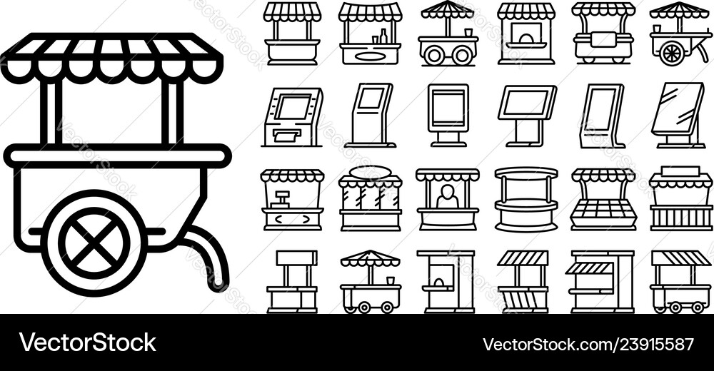 Kiosk icons set outline style Royalty Free Vector Image