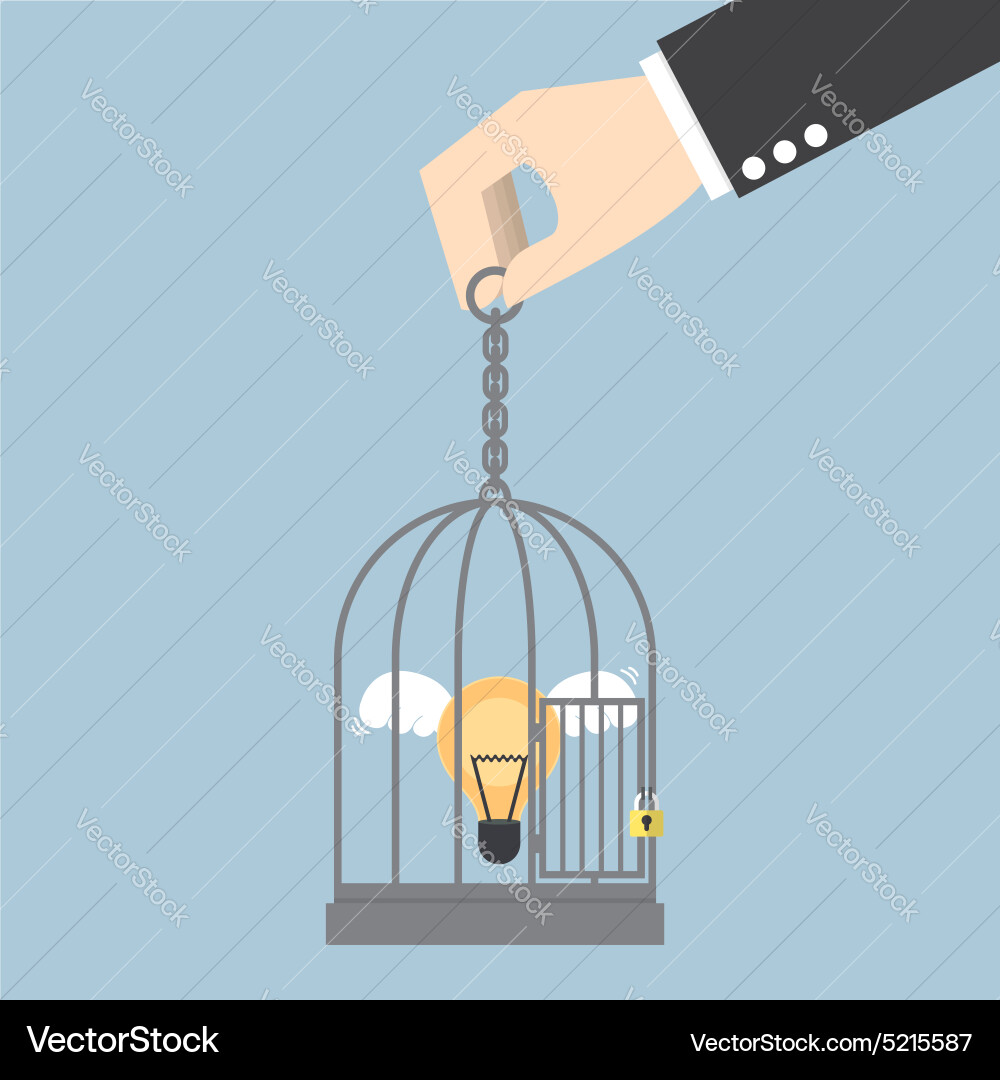 Light bulb of idea locked in a cage Royalty Free Vector