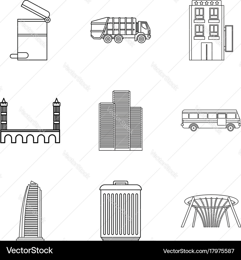 Morning shift icons set outline style Royalty Free Vector