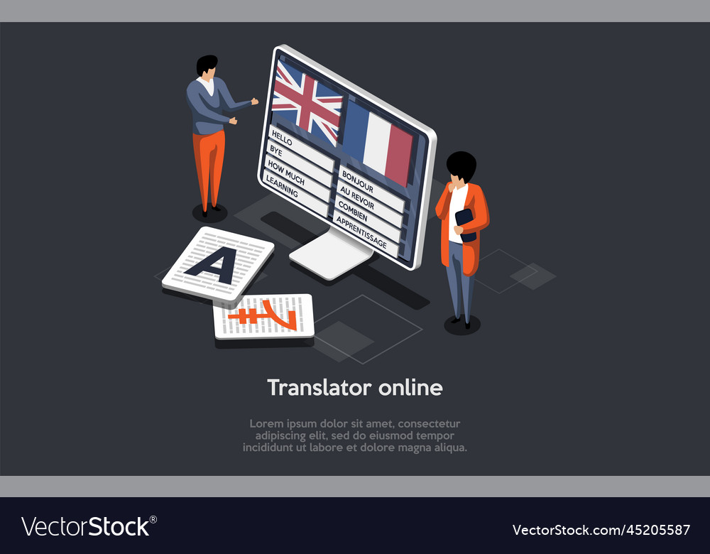 Multilingual translator app characters learn Vector Image