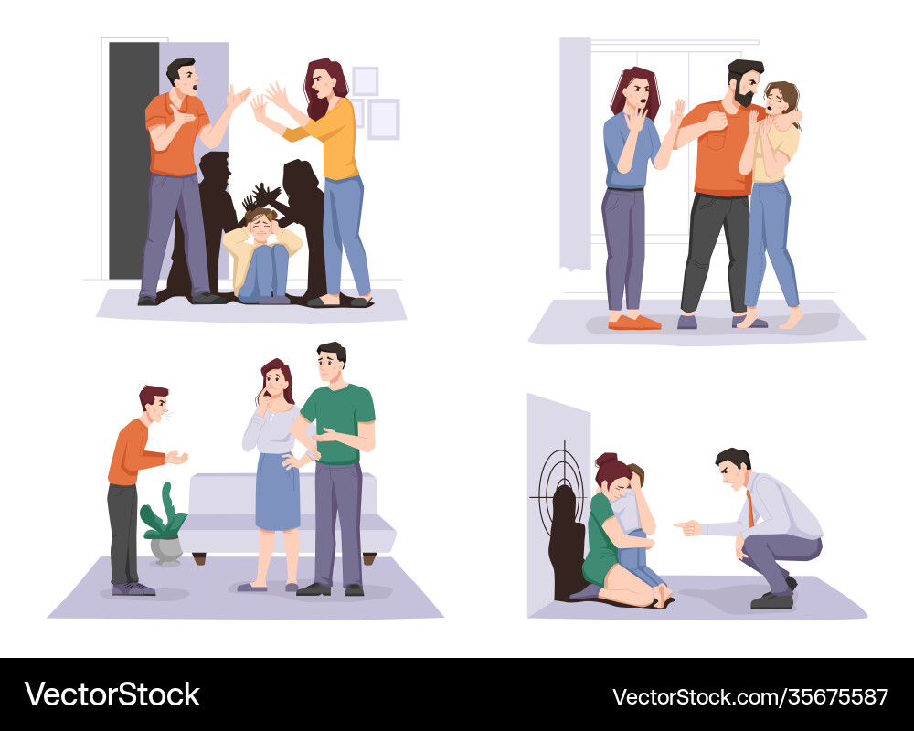 Problems in family couples domestic violence set Vector Image