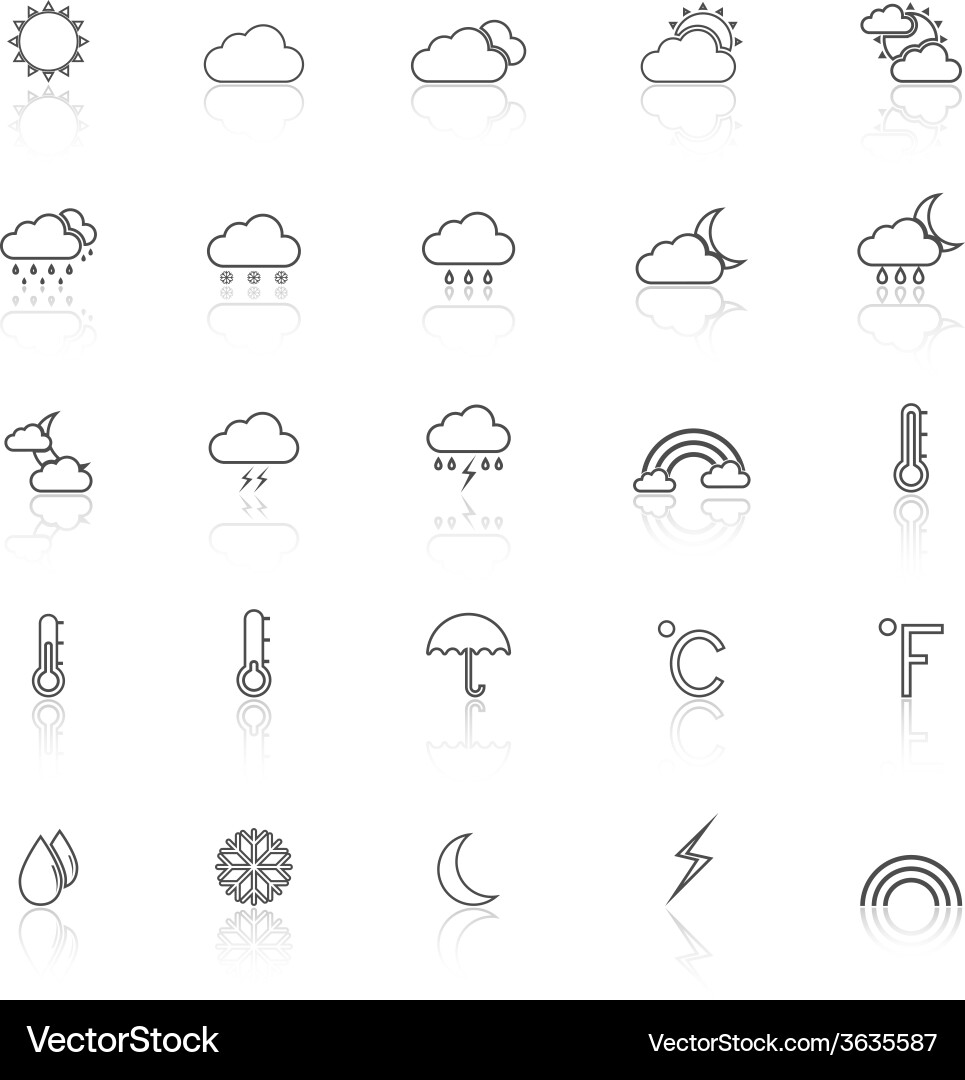 Weather line icons with reflect on white Vector Image