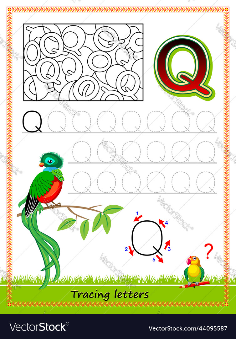 Worksheet for tracing letters find and paint all Vector Image