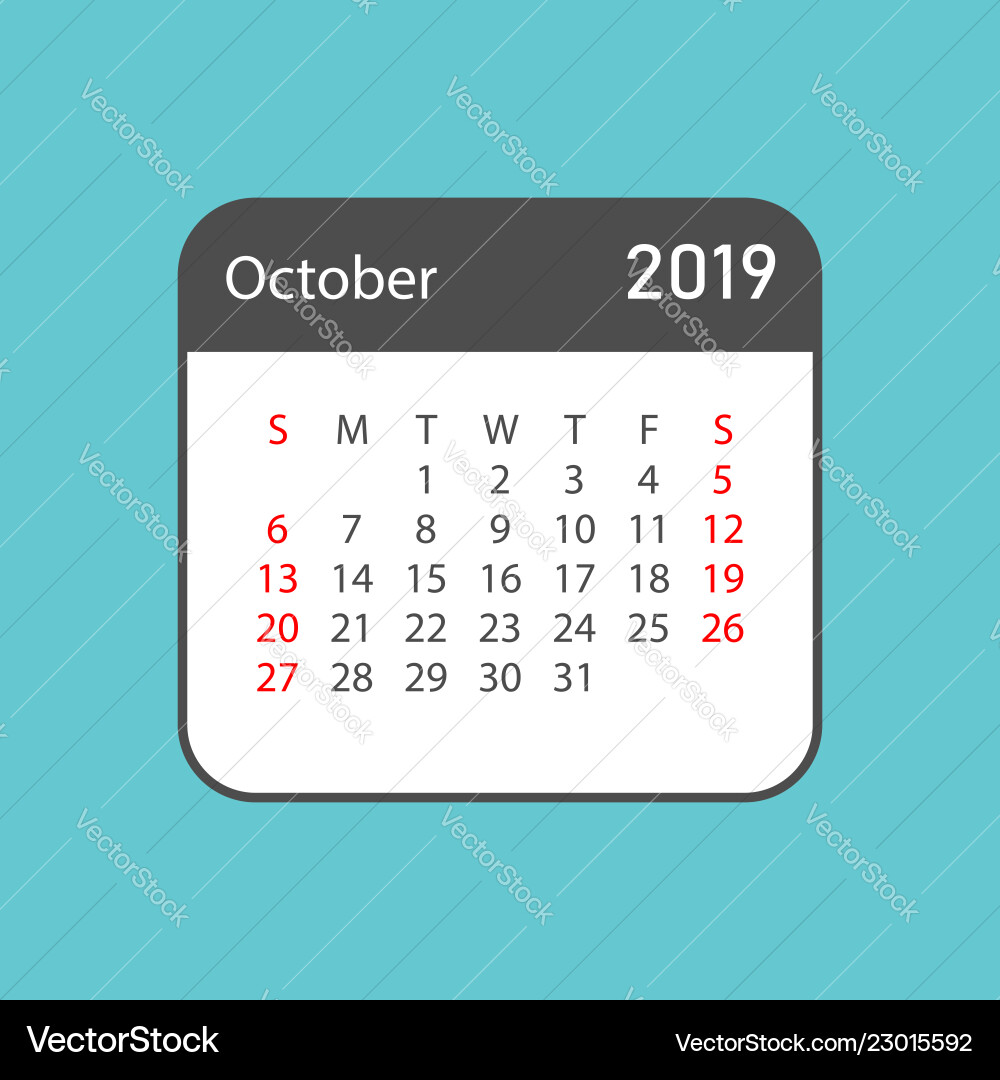 Calendar october 2019 year in simple style Vector Image