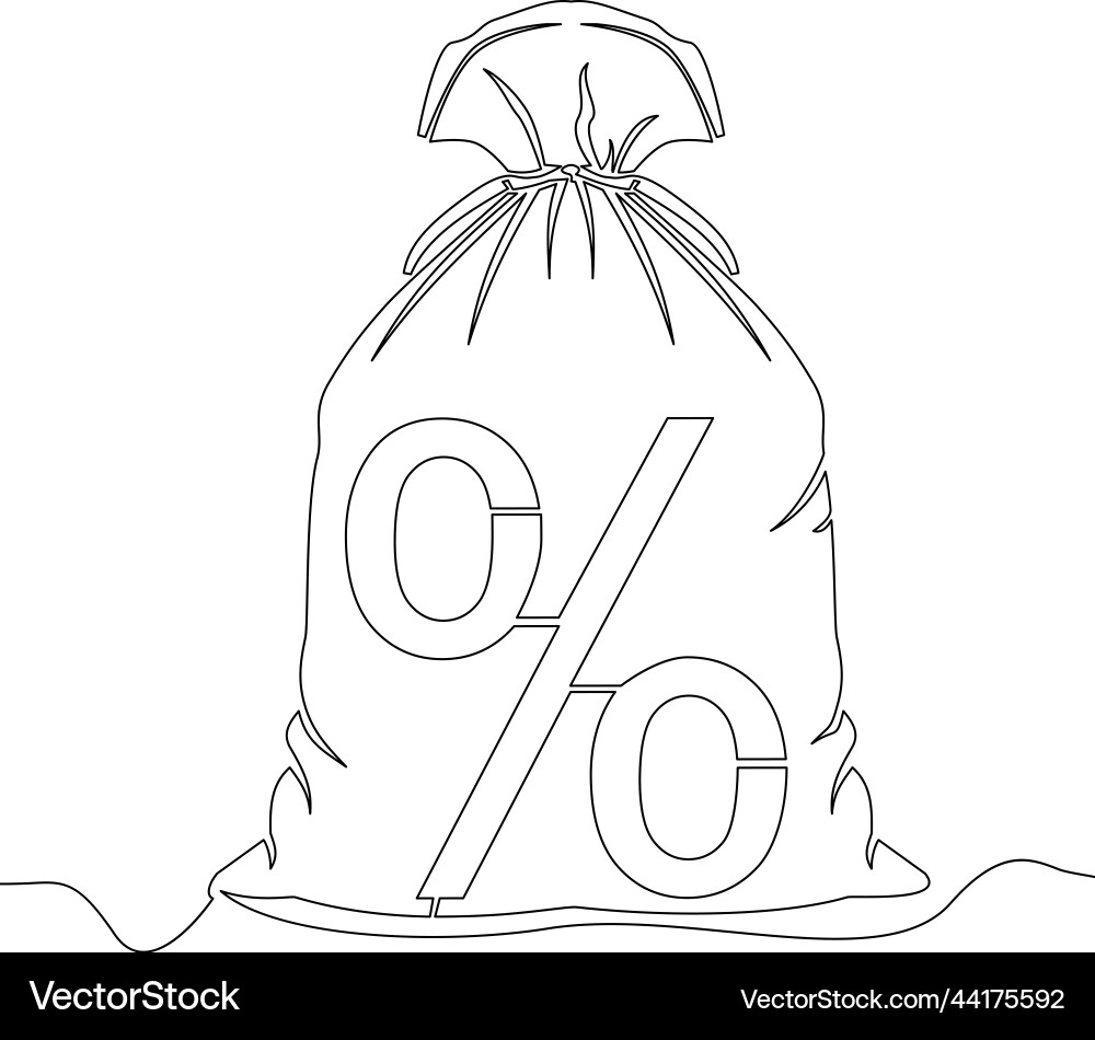 Continuous line drawing bag with percent sign Vector Image