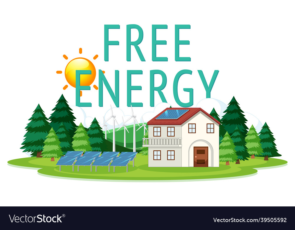 Free energy generated by wind turbine and solar Vector Image