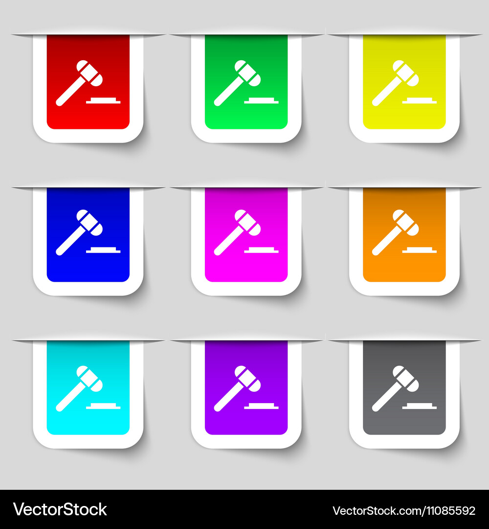 Judge or auction hammer icon sign set Royalty Free Vector