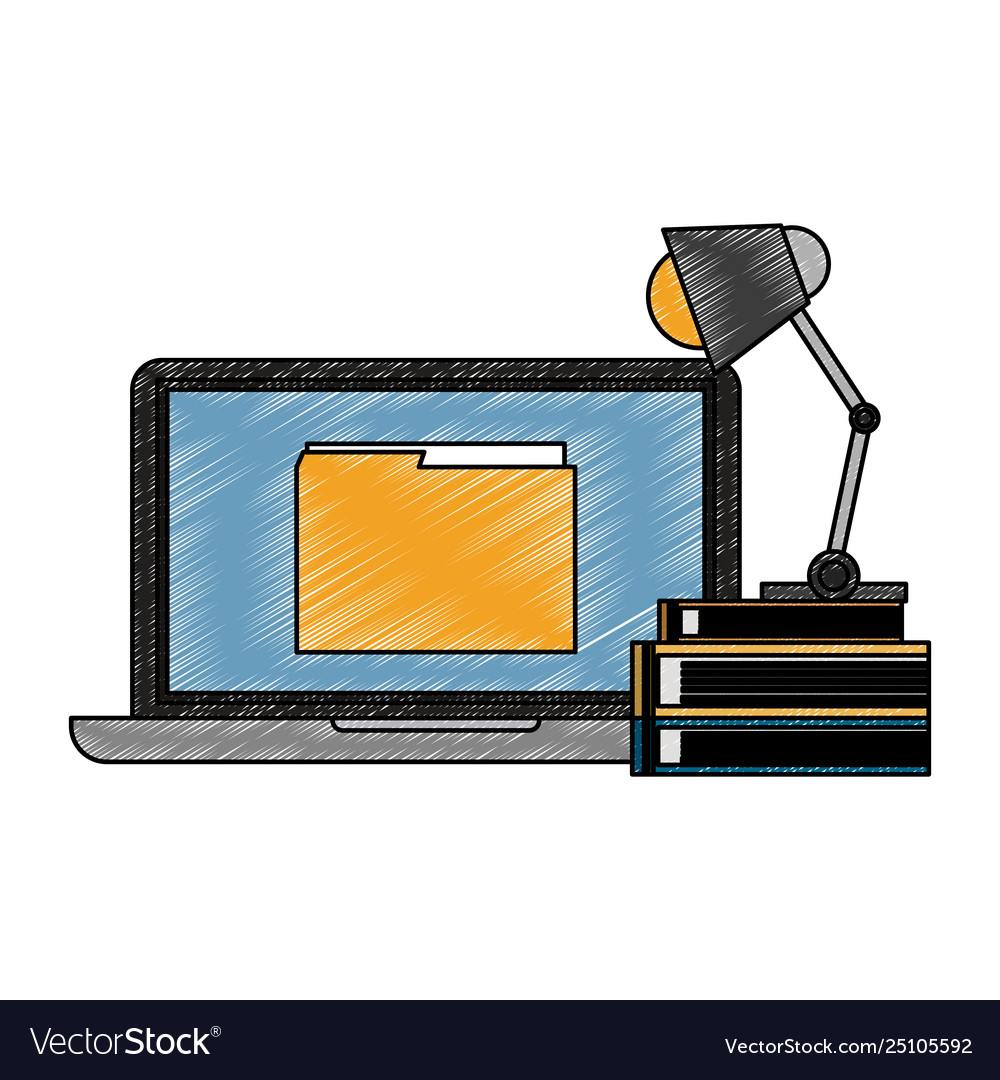 Office with computer scribble Royalty Free Vector Image