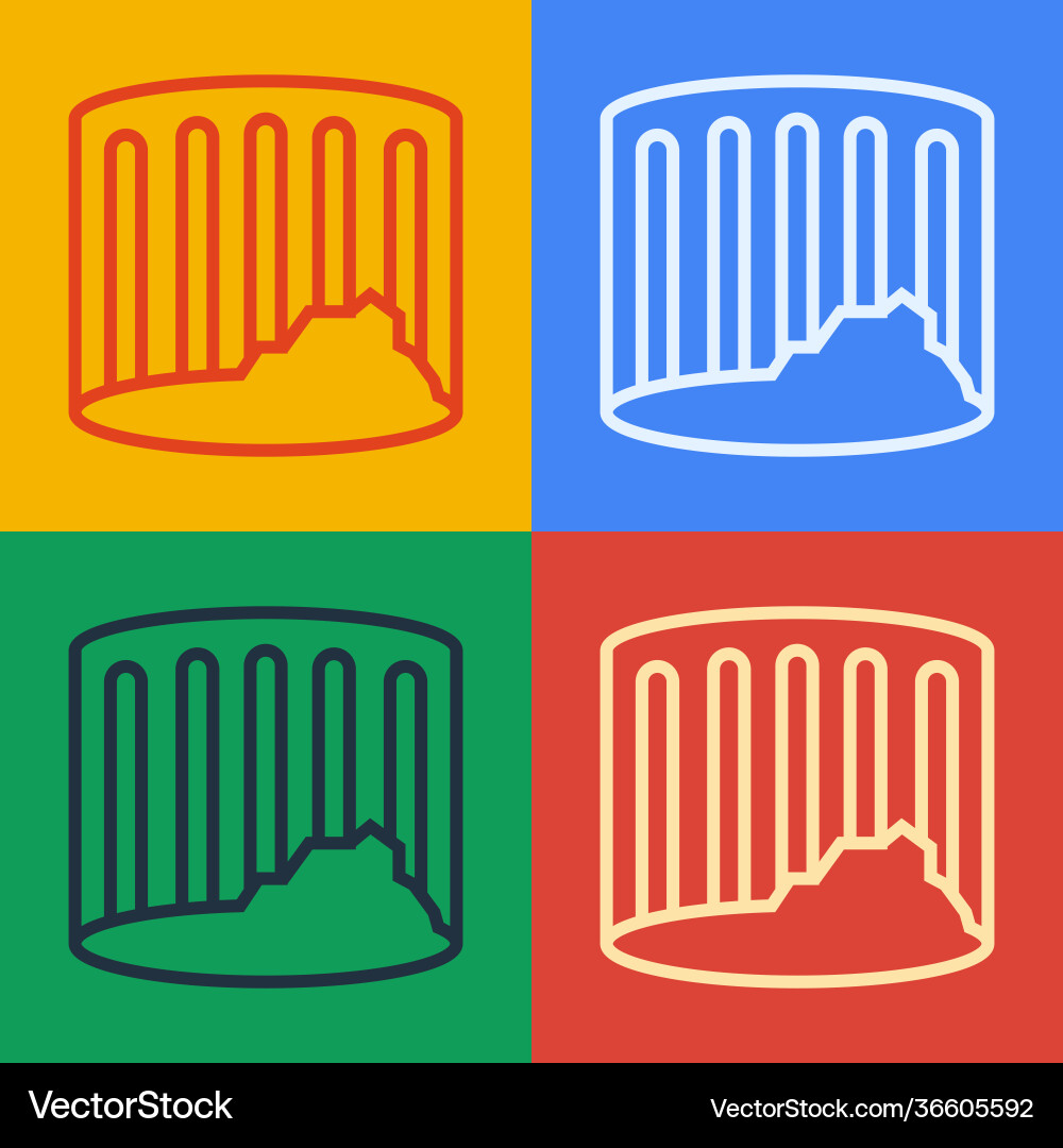 Pop art line ancient column icon isolated on color