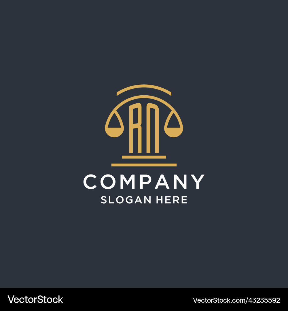 Rn initial with scale of justice logo design Vector Image