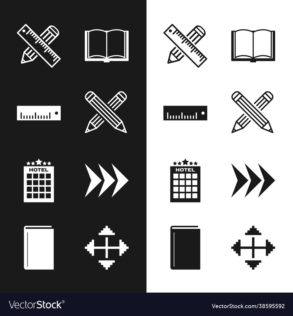 Set crossed pencil ruler ruler and open book Vector Image Set crossed pencil ruler ruler and open book Vector Image