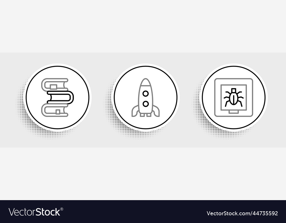 Set line insects in a frame book and rocket ship Vector Image