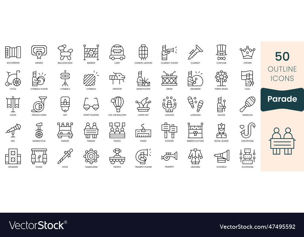 Set of parade icons thin linear style pack Vector Image