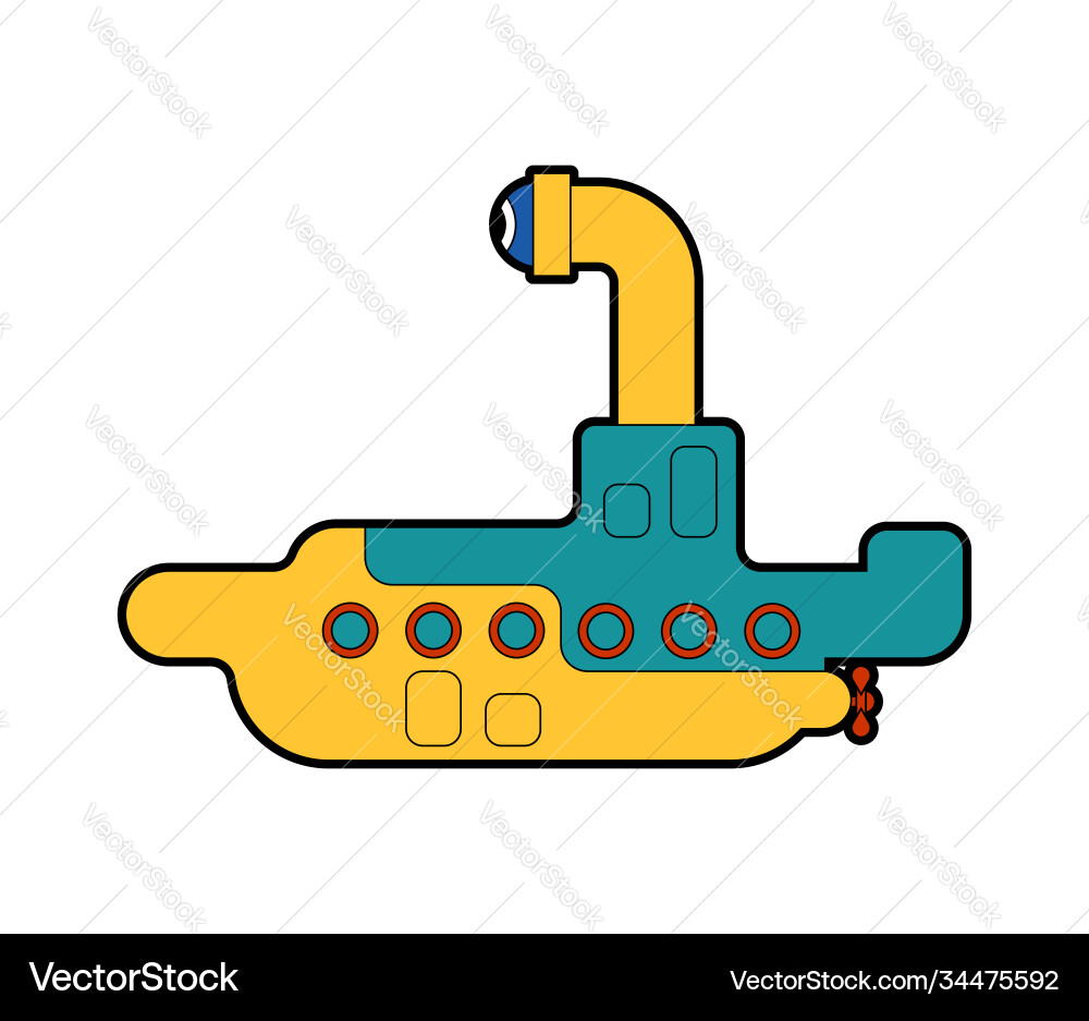 Submarine cartoon isolated ship for underwater Vector Image