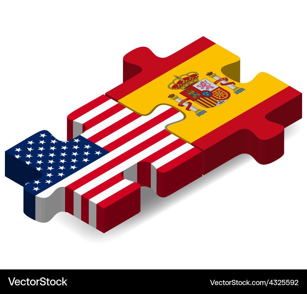 Usa and spain flags in puzzle Royalty Free Vector Image