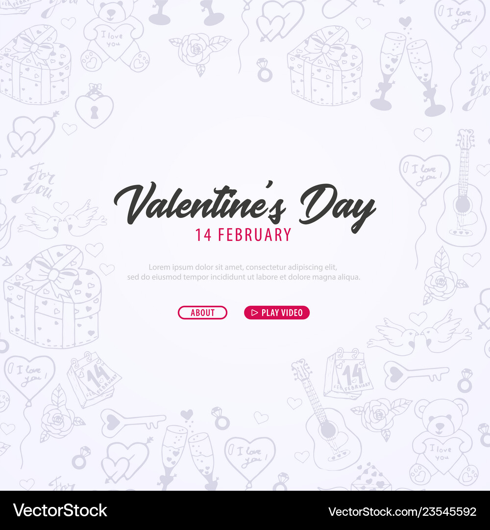 Valentines day banner with doodle background 14 Vector Image
