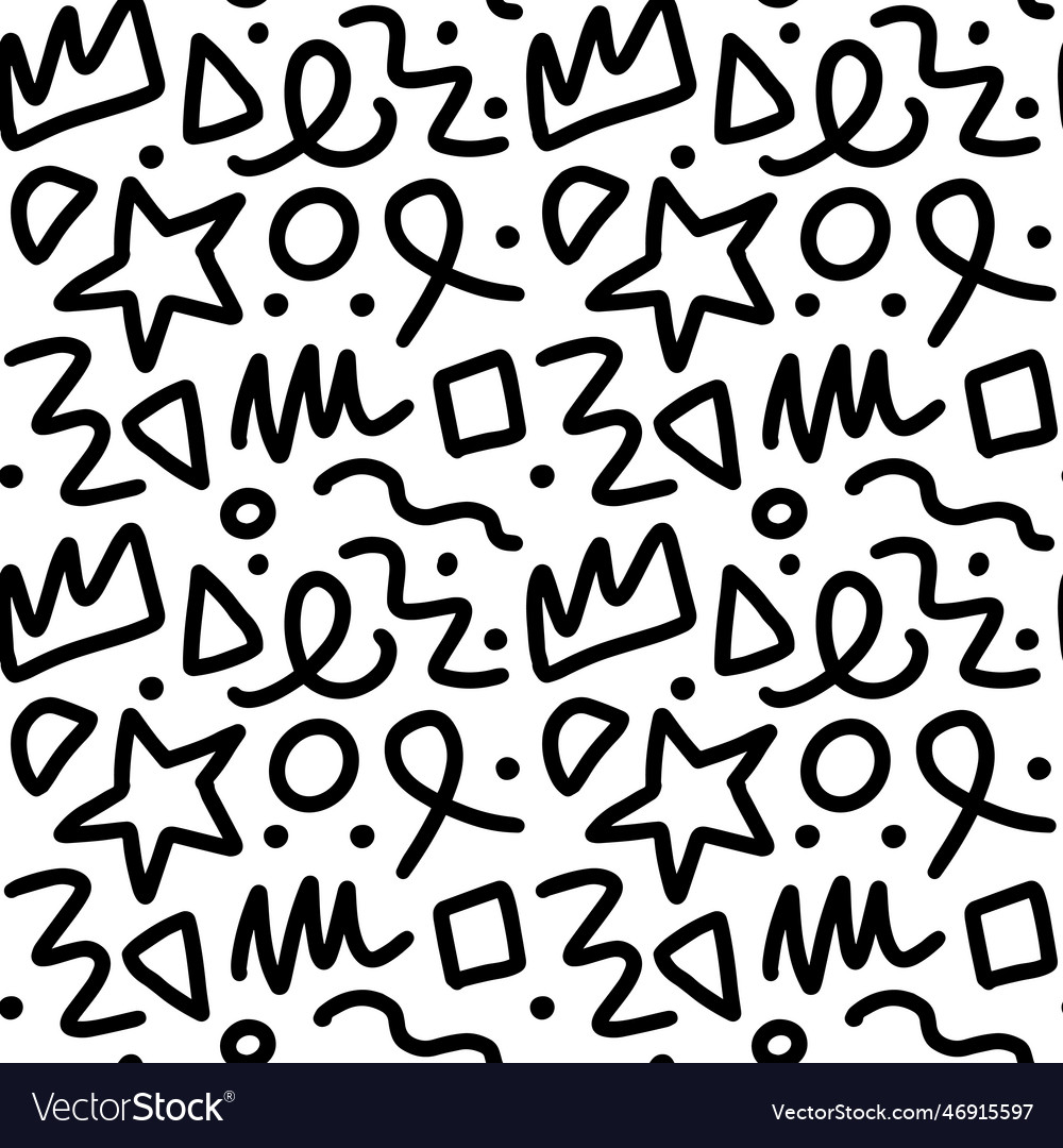 90s seamless pattern squiggle random Royalty Free Vector