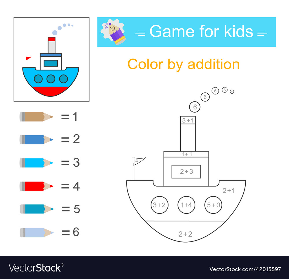 Color by addition math activity for kids Vector Image