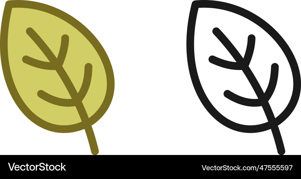 Green leaf colored and outline line art set Vector Image
