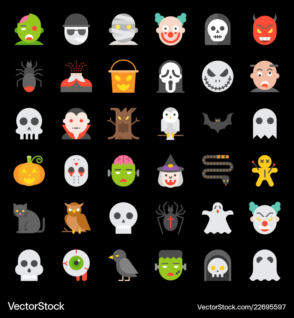Halloween character icon set in flat design Vector Image