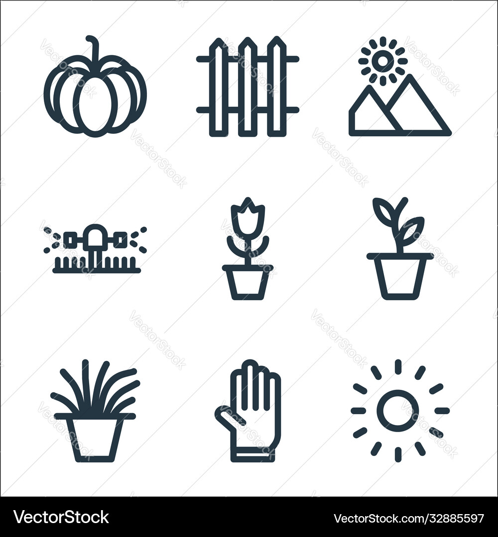Landscaping equipment line icons linear set Vector Image
