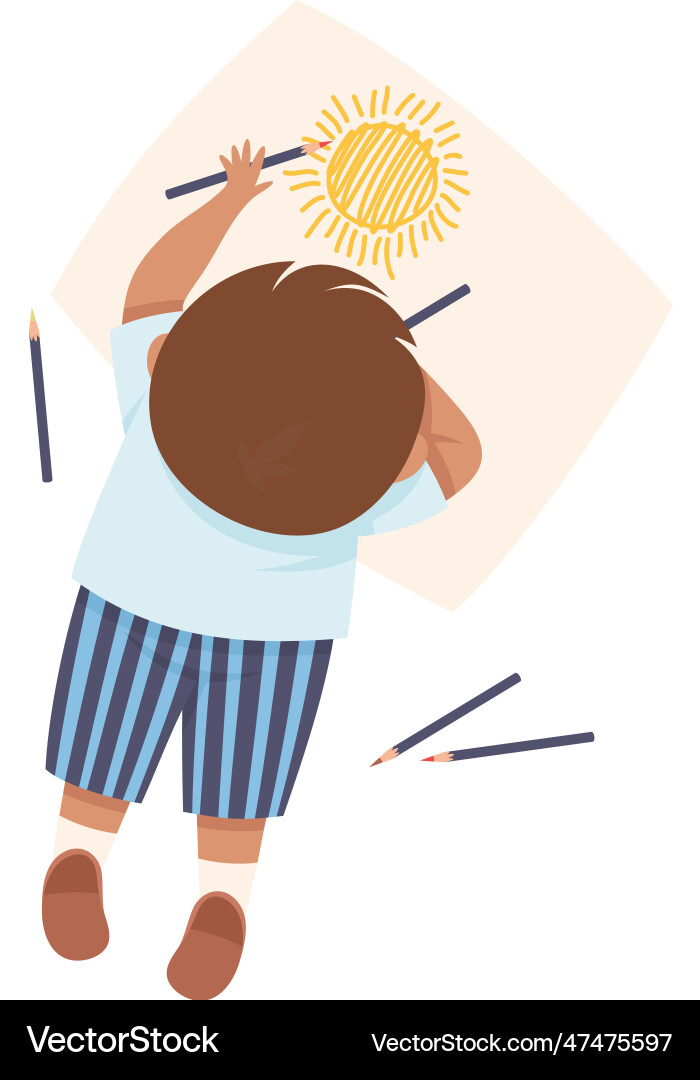 Little boy character lying and drawing with Vector Image