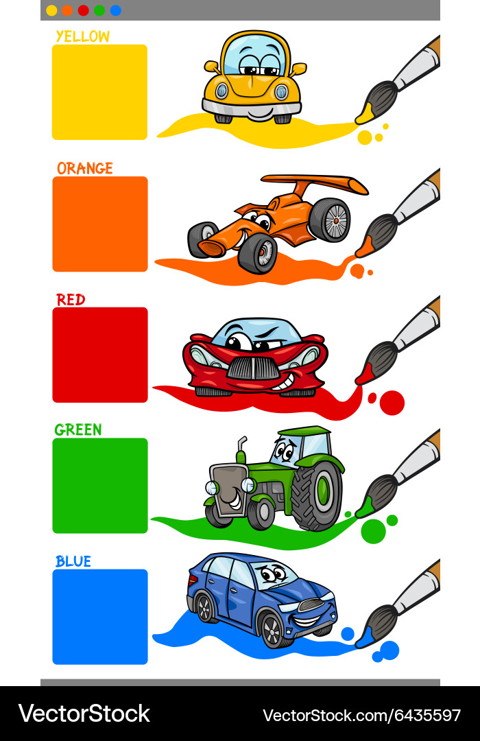 Main colors cartoon with vehicles Royalty Free Vector Image