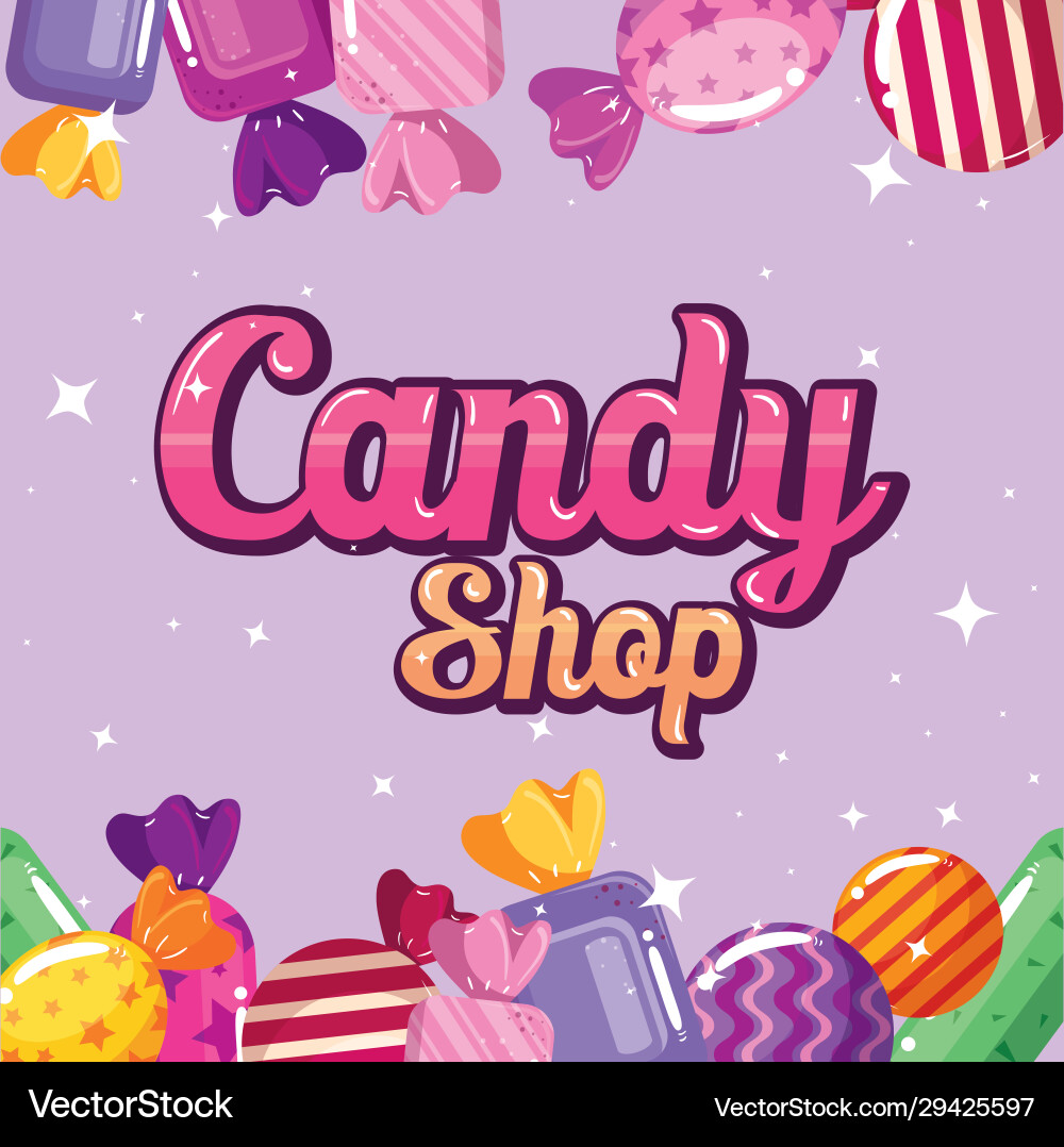 Poster candy shop with frame caramels Royalty Free Vector