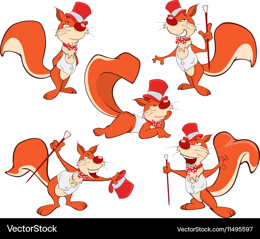 Set cartoon cute squirrel gentleman Royalty Free Vector