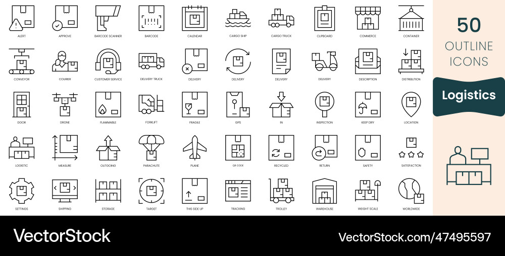 Set of logistics icons thin linear style Vector Image