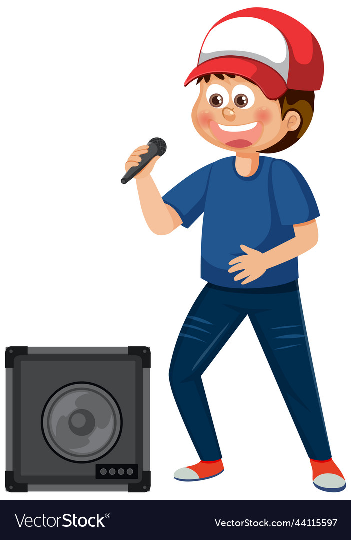 Singer boy holding microphone Royalty Free Vector Image