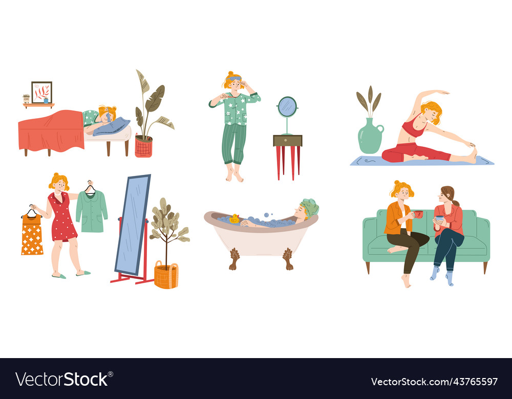 Woman daily routine day life girl schedule set Vector Image