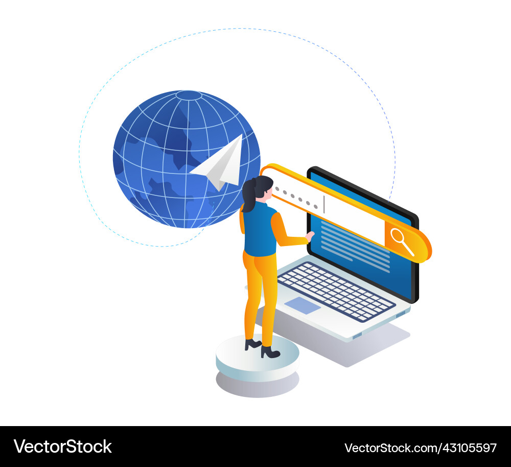 Woman sending and looking for information Vector Image