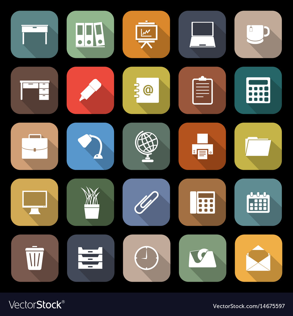 Workspace flat icons with long shadow Royalty Free Vector