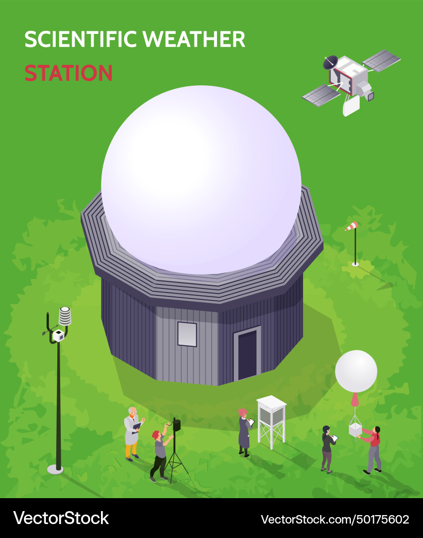 Isometric meteorological weather center Royalty Free Vector