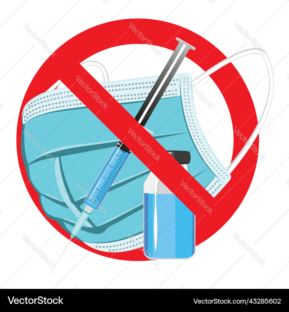Mask and vaccine inside forbidden sign Royalty Free Vector