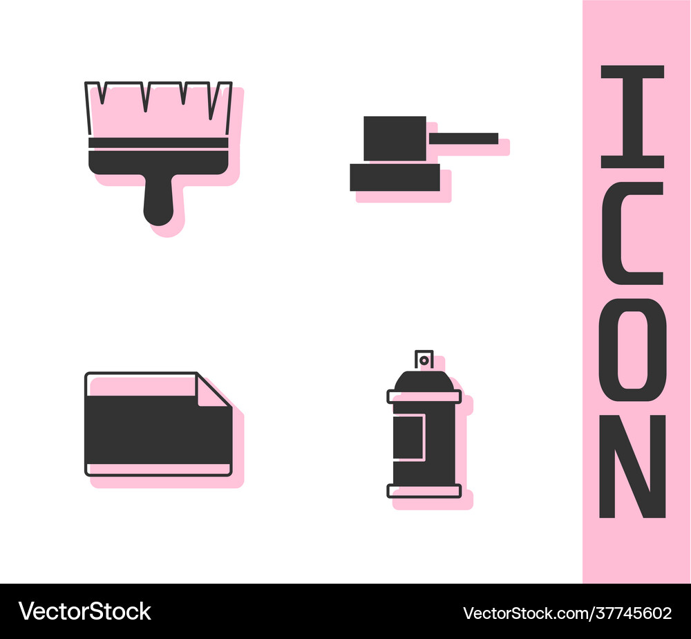 Set paint spray can brush paper adhesive sticker Vector Image